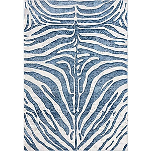 Abani Nova Collection Modern Blue & Grey Zebra Print 7'9" Xx 10'2" Area Rug Rugs Contemporary Style Animal Pattern Rug
