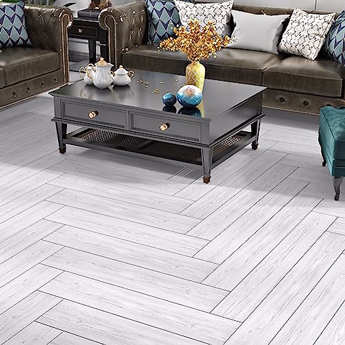 WallerCity Natural White Wood Peel & Stick Floor Planks 36"x6" Waterproof Self-Adhesive Vinyl Tiles for Bathroom & Kitchen (4PCS)