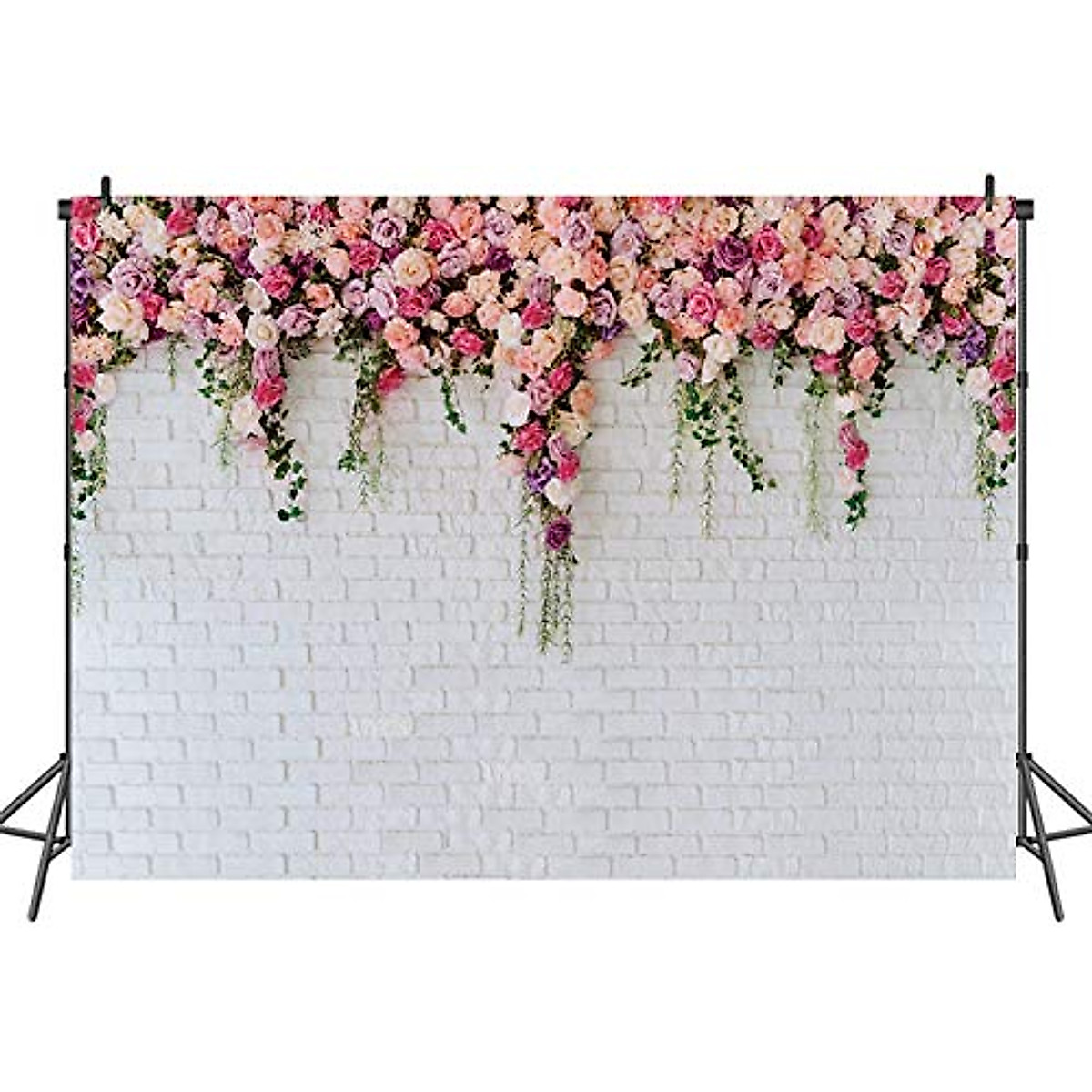 LTLYH 7x5ft White Brick Wall Flowers Backdrop Valentine's Day Theme Photography Backdrop Mother's Day Wedding Bridal Birthday Party Banner Decorations Backdrop 134