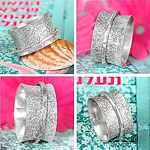 Boho-Magic 925 Sterling Silver Spinner Ring for Women Hammered Fidget Ring Wide Band (8)