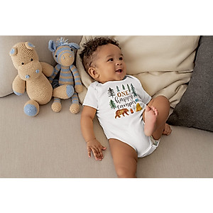 Brain Juice Tees One Happy Camper 1st Birthday Camping Outdoor Themed Onesie® for Girls and Boys - Smash Cake Outfit (12 Month) White