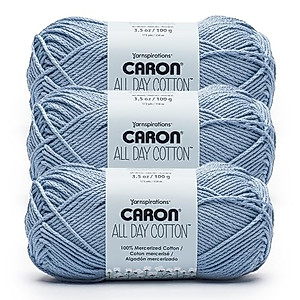 Caron All Day Cotton - 3 Pack of 173 Yards/3.52 oz Eyes Blue 100% Mercerized Cotton Yarn