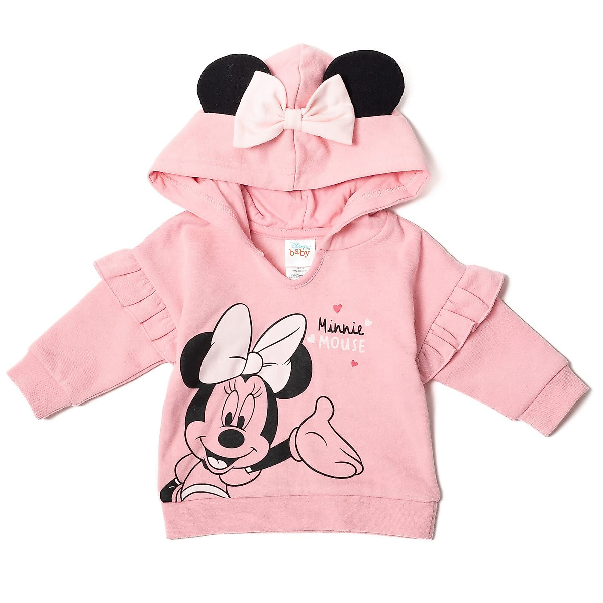 Disney Minnie Mouse Infant Baby Boys or Girls 3 Piece Outfit Set: Pants Bodysuit Hoodie Grey/Pink 18 Months