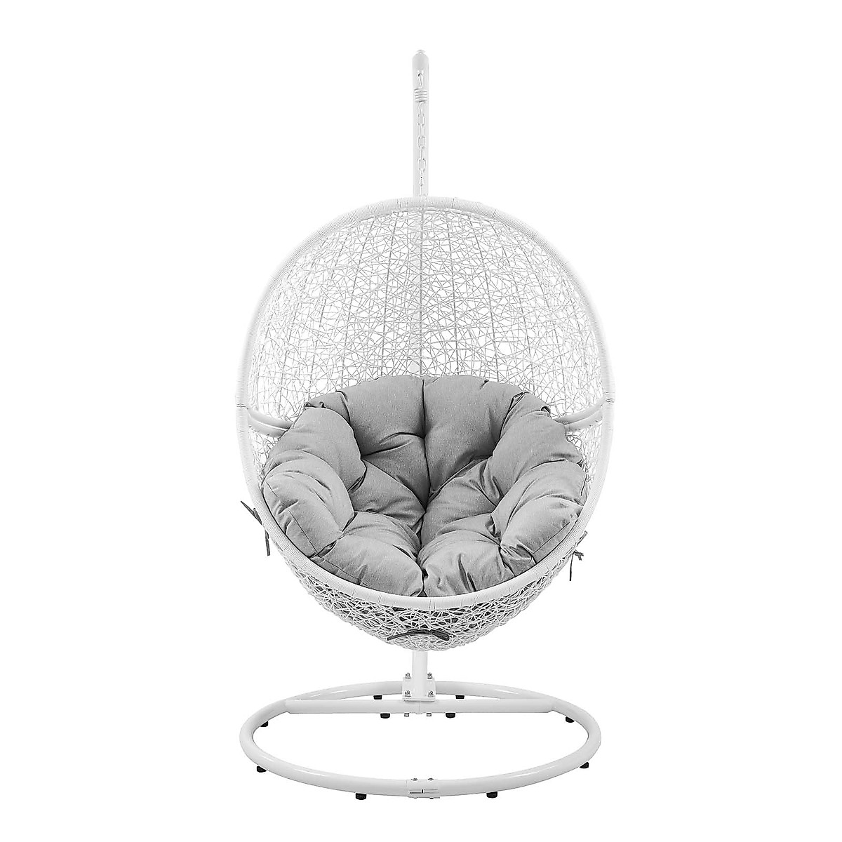 Modway Encase Outdoor Patio Rattan Swing Chair in White Gray
