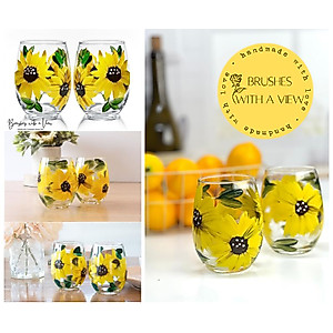 Brushes with a View Handmade Sunflower Stemless Wine Glasses, Gift for Women, Sunflower Kitchen Decor, Rustic Country Farmhouse, Set of 2, Hand Painted