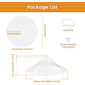 OUTXE 2 Pack Universal Microwave Splatter Cover, Adjustable Microwave Lid for food, BPA Free Plastic Microwave Plate Cover with Handle, 9/10/11/12 inch, Frosted White