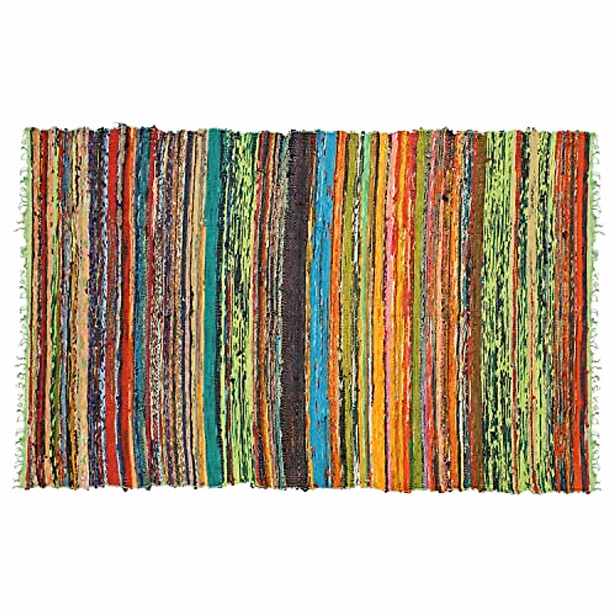 India Artistic Multi Color Chindi Rag Rug 4X6' | Hand Woven Rug & Reversible Rug | Recycled Cotton Chindi Rug for Living Room Kitchen | Rustic Rug | Cotton Rug | Runner Rugs (Green Colour)