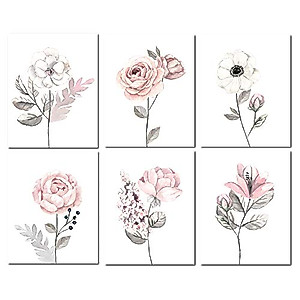 Lambs & Ivy Watercolor Floral Unframed Nursery Child Wall Art 6pc - Pink/Gray