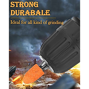 SHITIME 60 Pack Grinding Stone Set 1/8" Shank, Sanding Drill Bit for Rotary Tool Flap Wheel for Grinding, Polishing, Deburring Ferrous Metal, 2 Shaped and 3 Sizes(Orangage, Aluminum Oxide)