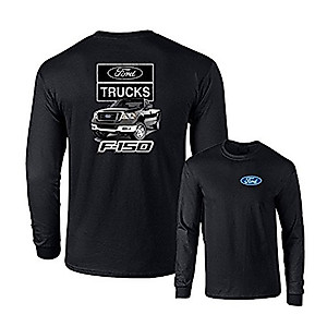 Ford F150 Black 4x4 Built Tough Truck Long Sleeve TEE F & B, Black, L