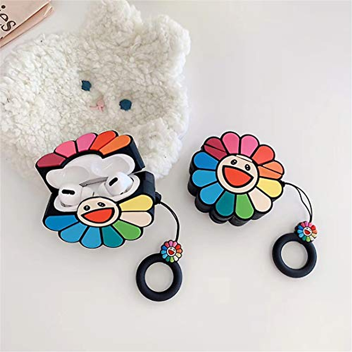 JoySolar for Airpods Pro 2019/Pro 2 Gen 2022 Case Cute 3D Cartoon Character Soft Silicone Air pods Pro Fashion Funny Cover, Kawaii Fun Keychain Design Girls Boys, Cases for Airpod Pro Color Flower