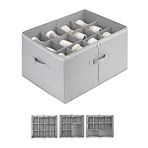 Large Shoe Organizer for Closet (L22in x W17in x H13in)- Adjustable Shoe Storage Bins, Fits 12 Pairs Different Sized Shoes, Foldable Shoe Box Storage Containers with Clear Cover-Shoes Holder, Gray
