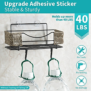 KINBEAR Shower Shelf Caddy Adhesive, Rustproof Shower Shelves for Inside Shower 2 Pack Bathroom Organizer Shampoo Holder for Shower Wall No Driling with Upgrade Sticker - Weaved Rattan Gray