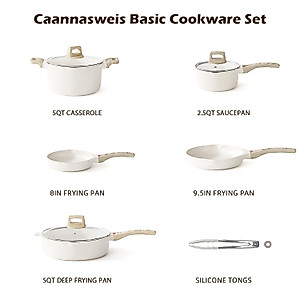 Pots and Pans Set - Caannasweis Nonstick Granite Stone Cookware Sets, Induction Frying Pans for Cooking, PFOS PFOA Free, Basic Gray