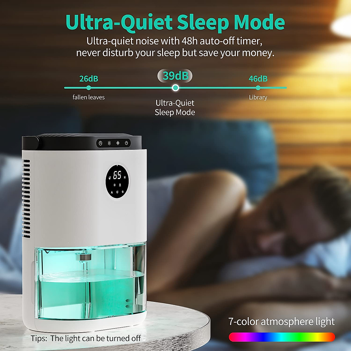 Dehumidifiers, 78oz Dehumidifiers for Home Bedroom 500 sq.ft with Humidity Control Auto Defrost & Timer, Auto-off Small Dehumidifier for Basement with 3 Modes LED Display & 7-color Lights for Closets Bathroom RV