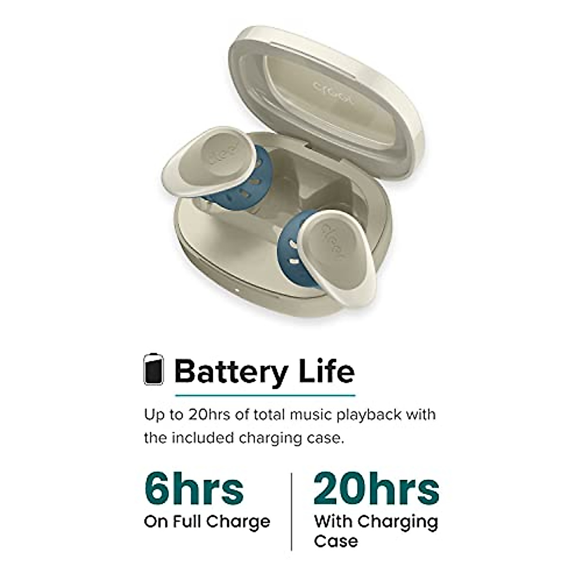 Cleer Goal Sport True Wireless Earbuds with 20 Hour Battery, for Workout and Exercise, Water and Sweat Resistant, Touch Controls, and High Audio Quality and Bass, Stone