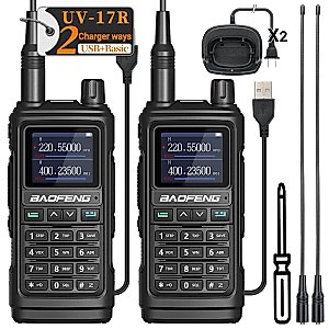 Ham Radio Upgrade of baofeng UV-5R Two Way Radio Long Range UV-17R Walkie Talkies for Adults Dual Band USB Charger 999 Channels VOX with771 Antenna,Earpiece,Flashlight Li-ion Battery 2 Pack