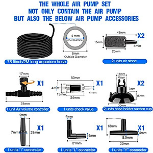 19.86/32.8/101.7 feet Aquarium Airline tubing air Stone for Fish Tank Aquarium Check Value Aquarium Suction Cups Aquarium air Controller and I T Connector (6.5 feet tubing with 1 Outlet air Pump)