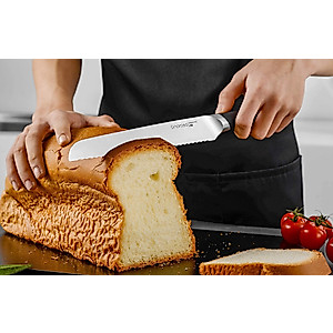 linoroso Serrated Bread Knife for Homemade Bread,Ultra Sharp Forged German High Carbon Stainless Steel Blade(8 inch),Full Tang,Ergonomic Handle- MAKO Series