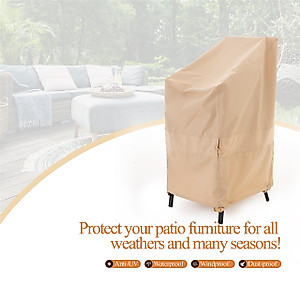 WJ-X3 Stackable Patio Chair Cover, Heavy Duty, Wind Resistant and Waterproof Outdoor Lawn Patio Chair Covers, 28W x 36D x 45H, (4-6 Stacked Chairs), Beige, 1-Pack