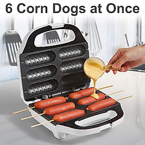 UVFAST Corn Dog Waffle Maker, Hot Dog Waffle Machine with Non-stick Coating Plate, Hot Dog Maker Toaster Make 6 Corn Dogs, Corn Dog Waffle Machine Make Corn Dog in Minutes, Easy to Clean, White