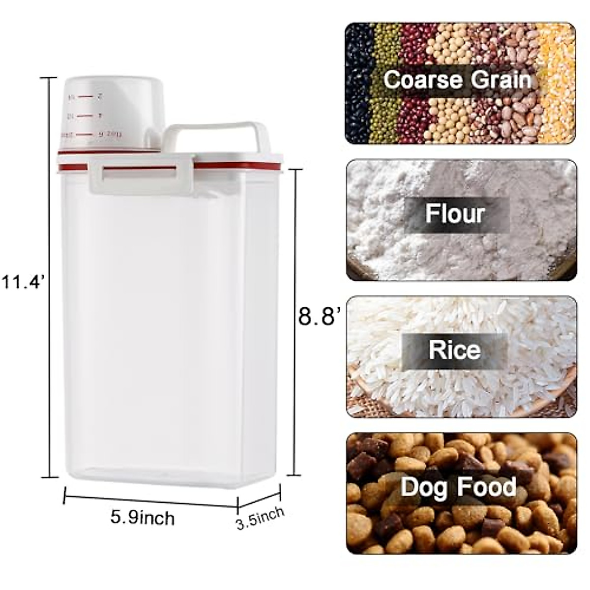 2Pack Rice Storage Bin Cereal Containers Dispenser,BPA Free Plastic Airtight Dry Food Storage Containers for Oatmeal, Grain, Cereal, Flour(blue+Red)