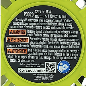 Ryobi P3320 18 Volt Hybrid One+ Battery or AC Powered Adjustable Indoor / Outdoor Shop Fan (Battery and Extension Cord Not Included / Fan Only)