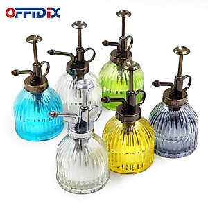 OFFIDIX Plant Mister Plant Water Spray Bottle, 6.3" Tall Vintage Style with Bronze Plastic Top Pump One Hand Glass Watering Can for Indoor Potted Plants Terrariums (Dark Gray)
