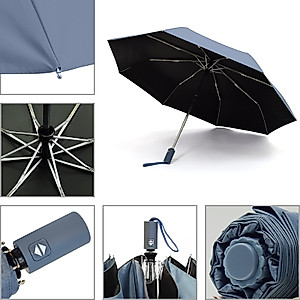 SY COMPACT Umbrella Automatic Travel Waterproof Light Folding Umbrellas Easy Carry for Women and Men (Blue)