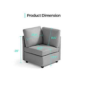 LINSY HOME Modular Sectional Sofa with Storage, Washable Sectional Couch with Changeable Covers, Corner Seat for Modular Sofa, Grey