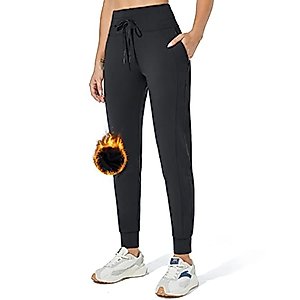 ZUTY Women's High Waisted Fleece Lined Joggers Water Resistant Sweatpants Hiking Running Winter Thermal Pants with Pockets Black M