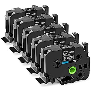 P Touch Black Label Tape 24mm Replaced for Brother TZe-355 TZe TZ Black Tape 24mm 0.94 Laminated, 1 Inch White on Black Tape for Brother P-Touch Label Maker PTD600VP PTD610 PTP700 PT-P710BT, 5 Pack