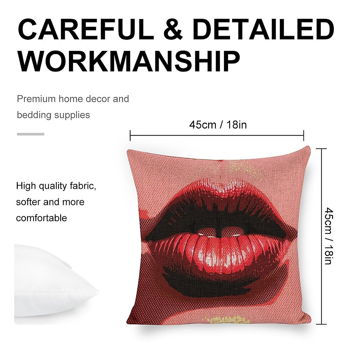 JOJOART Women's Red Lips Throw Pillow Covers 18×18 Pillowcases Set of 1 Pop Art Style Linen Decorative Square Pillow Case Cushion Covers Standard Size for Sofa Couch Outdoor Bed Pillow Protectors