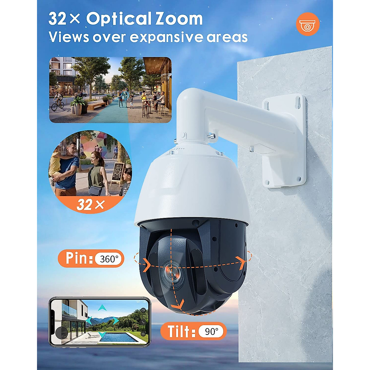 DS-2DE5432IWG-E HIK 5 Inch 4MP PTZ IP Camera with Auto Tracking, Indoor Outdoor PoE Network Camera with 32X Optical Zoom, DarkFighter, Human/Vehicle Detection, IR 492ft Night Vision, Face Capture