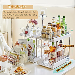 XIYAO 2 Tier Clear Organizer with Dividers and Wheels, Adjustable Under Sink Bathroom Closet organizer and Storage,Pull Out Medicine Cabinet organizer, Kitchen Pantry organizers and storage.