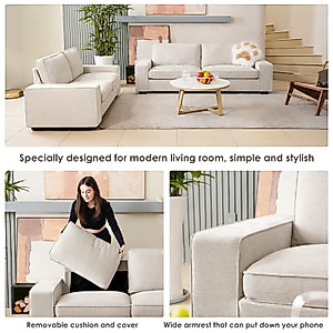 COOSLEEP Modern Sofas Couches for Living Room, Loveseat Sofas & couches with Removable Sofa Cushion and Detachable Sofa Cover, Solid Wood Frame and Serpentine Spring,Easy to Install (Beige)