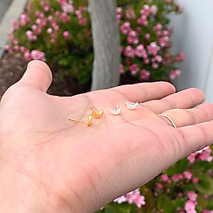 2 Pairs Adabele Real 925 Sterling Silver Hypoallergenic Stud Earrings Dainty Small Waxing Moon Ear Studs for Women Birthday Gift SSE93-1