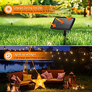 TJOY Solar String Lights Outdoor Patio Lights, 50ft Solar Powered Waterproof String Lights, 2700K Warm White Hanging Lights with 12pcs Shatterproof S14 E12 Bulbs for Patio, Backyard, Porch, Outdoors