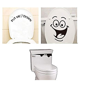 POPIGIST 3pcs Combo Washroom Room WC Toilet Seat Stickers Put ME Down Monster Smiley Face Wall Art Decal Sticker Funny Kids Potty Training