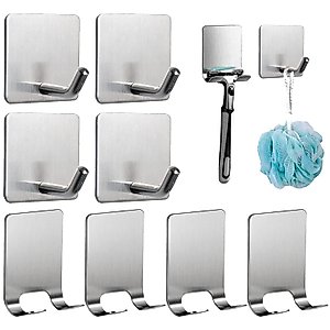 Aobvrey 8 Pack Adhesive Hooks, 4 Pack Razor Holder for Shower and 4 Heavy Duty Waterproof Sticky Hooks for Hanging Towels, Loofah, Coat, Hat (Silver)