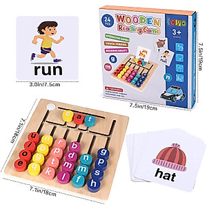 Lewo Wooden Reading Blocks Montessori Toys Sight Word Flash Cards Spelling Games Alphabet Letter Slide Puzzle Preschool Educational Learning Toys for Kids Boys Girls