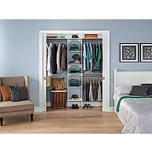 ClosetMaid SuiteSymphony Wood Closet Organizer Kit with Tower, 3 Hang Rods, Top Shelves, Adjustable, Fits Spaces 5 - 9 ft. Wide, Pure White