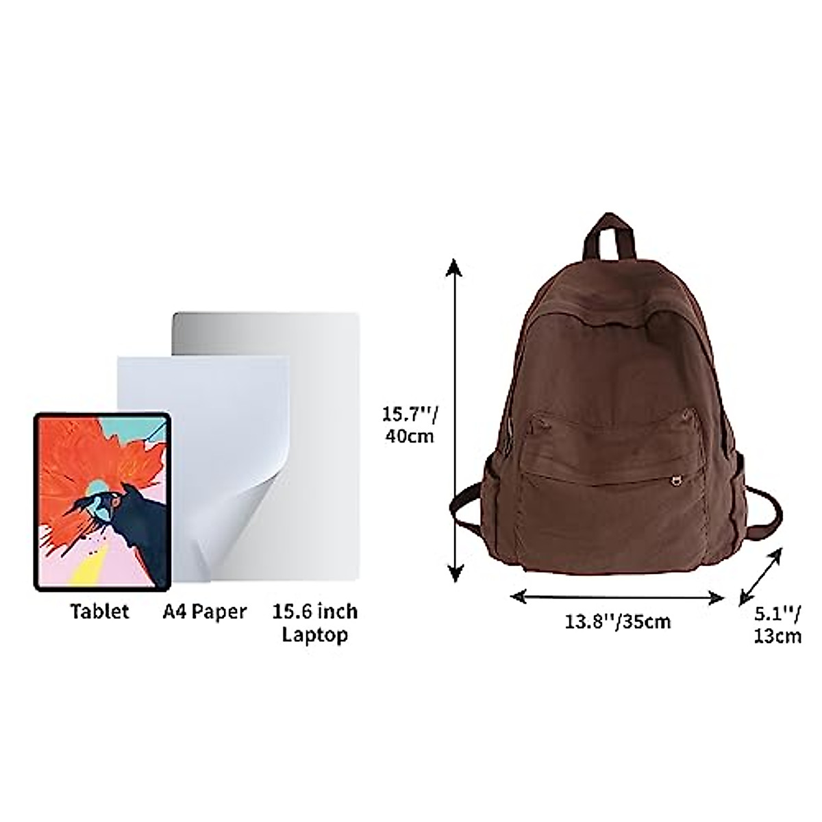 BILIPOPX Aesthetic Backpack Kawaii Cute Simple Vintage Backpack for Men and Women (Brown)