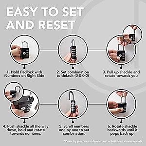 Padlock 4 Digit Combination Lock - for Gym School Locker, Outdoor Gate, Shed, Fence, and Storage, Combo Lock - Locker Lock- Weatherproof Metal - Keyless, Easy to Set, Resettable - Black