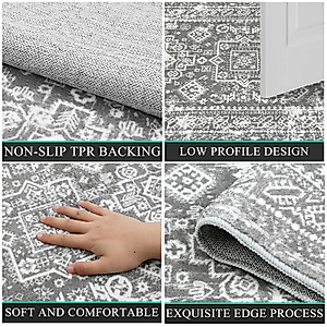 Pauwer Grey 3'x5' Area Rug, Faux Wool, Machine Made, Non-Slip, Washable, Bohemian, Retro, Vintage, Kitchen Hallway Living Room Runner