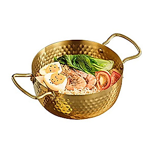Stainless Steel Noodle Pot for Cooking with Double Handles, Hammered men Pot, Korean Ramen Cooking Pot for Kitchen, Nonstick Ramyun Cooker for Cooking Soup/Curry/Pasta/Stew (Gold)