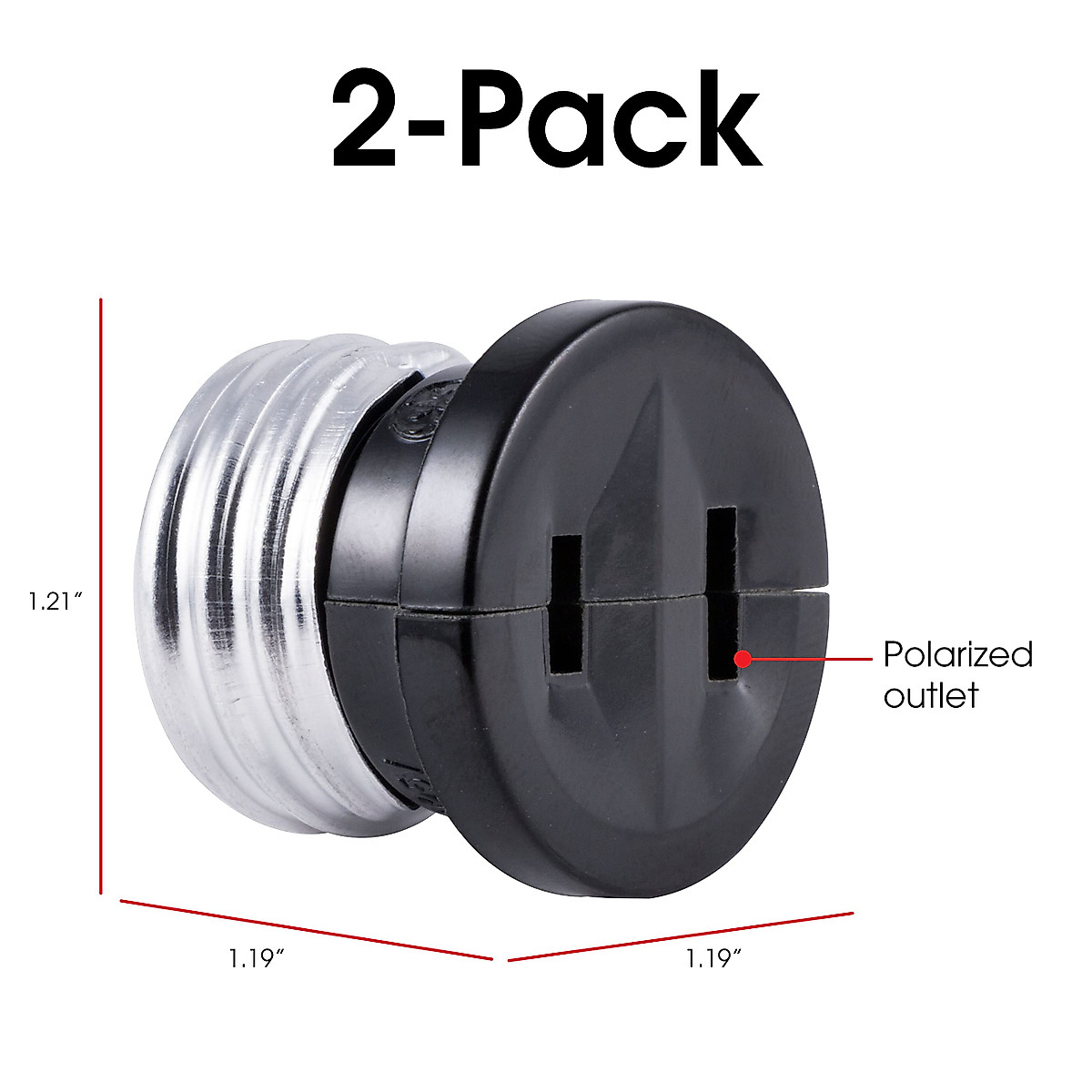 General Electric, 2 Pack, Black, Power Gear Polarized Handy Plug, Convert Light Bulb Socket to Outlet Adapter, 2-Prong, Easy to Install, UL Listed, 54276, 2 Count