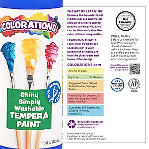 Colorations Washable Tempera Shiny, Metallic Effect Paint, 16 fl oz, Set of 8 Colors, Non Toxic, Vibrant, Bold, Kids Paint, Craft, Hobby, Fun, Art Supplies