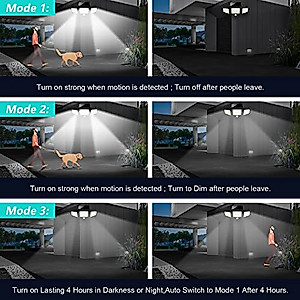 Tuffenough Solar Outdoor Lights 2500LM 210 LED Security Lights with Remote Control,3 Heads Motion Sensor Lights, IP65 Waterproof,270° Wide Angle Flood Wall Lights with 3 Modes(2 Packs)