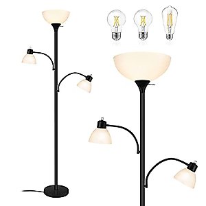 Luvkczc Torchiere Floor Lamp, Floor Lamps for Living Room, Modern Standing Lamp Tall Pole Lamp with Lampshade, Black Finish Bright Corner Light for Bedroom, Office, Reading
